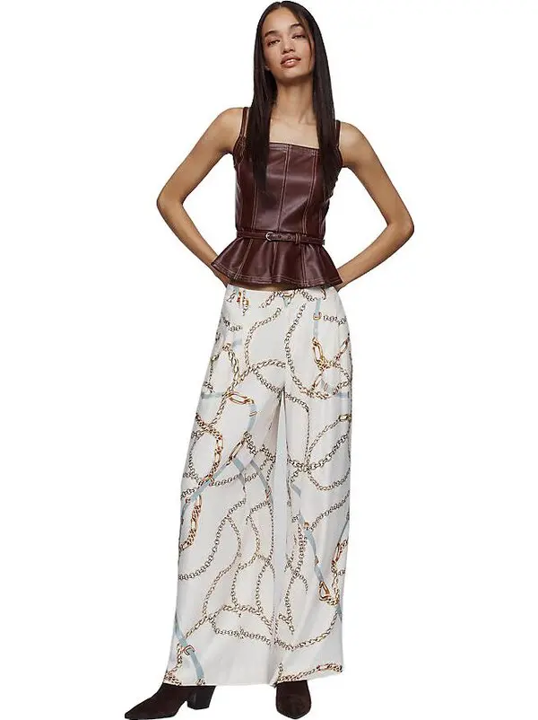 Anthropologie Pleated High Rise Wide Leg Pants - Ivory Pattern