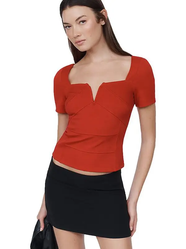 Anthropologie Notched Square Neck Top - Red