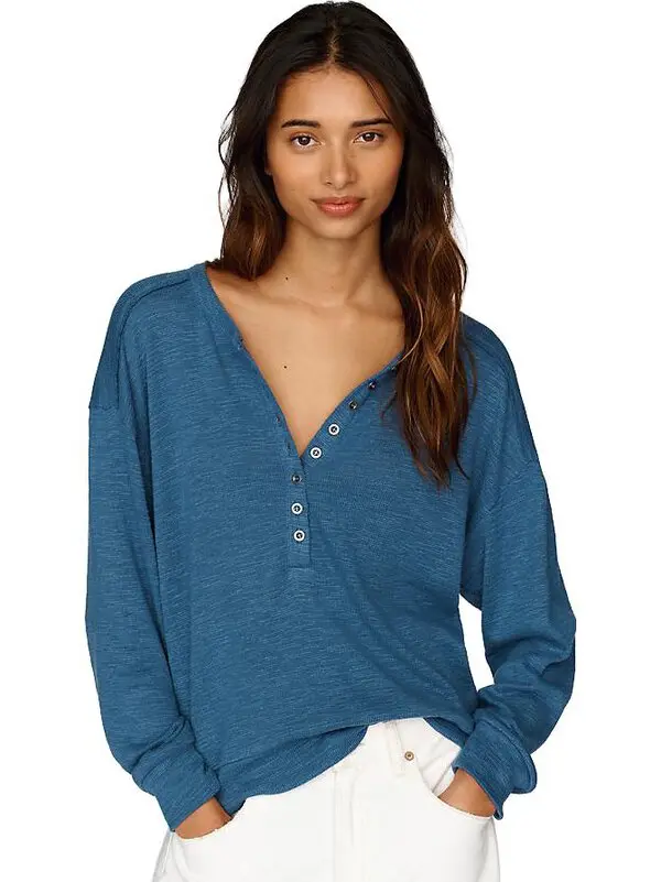 PILCRO 100% Cotton Slub Henley Top - Blue