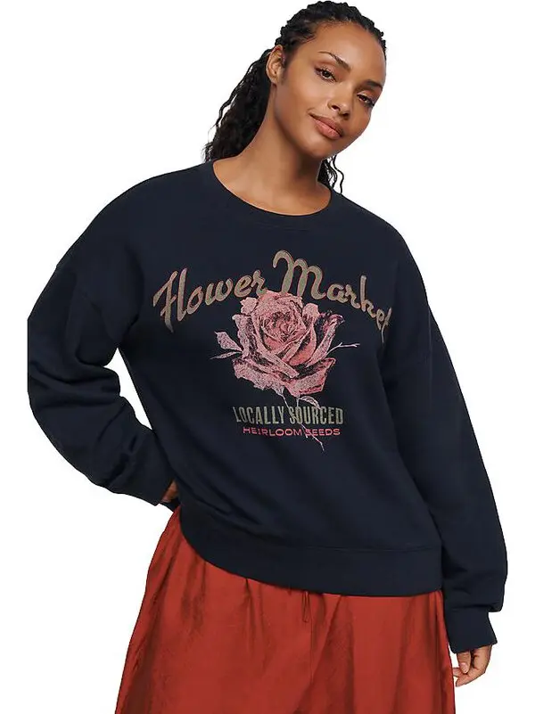 Anthropologie 100% Cotton Flower Market Sweatshirt - Black Pattern