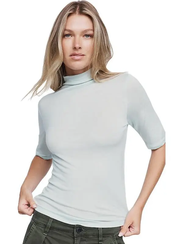 PILCRO Hartley Wool Blend Tissue Weight Mock Neck Top - Mint