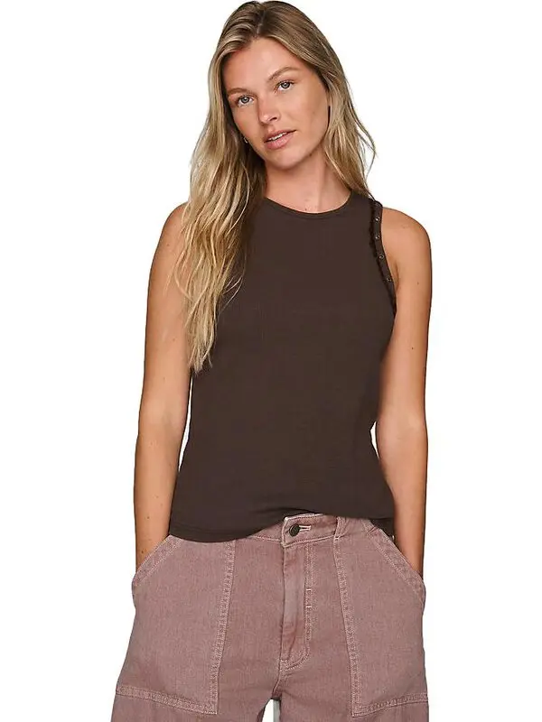 PILCRO Frayed Grommet Tank Top - Dark Brown