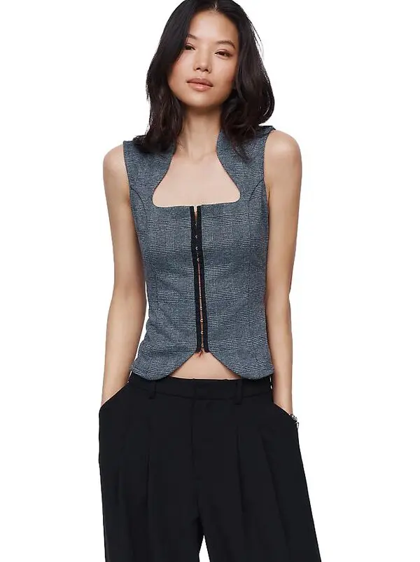 Anthropologie U-neck Zip-front Vest Top - Grey Pattern