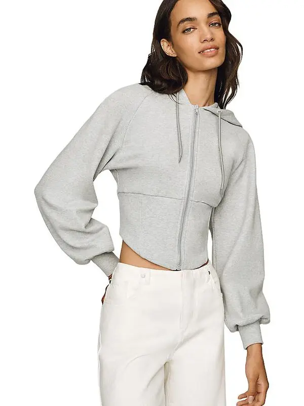 Susana Monaco 100% Cotton Waisted Zip-up Sweatshirt - Light Grey
