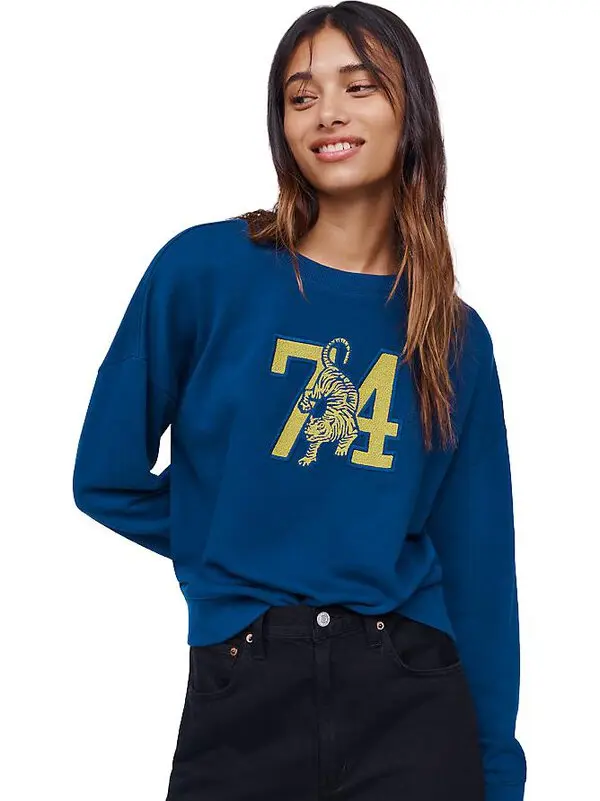 Maeve 100% Cotton Embroidered Varsity Sweatshirt - Navy