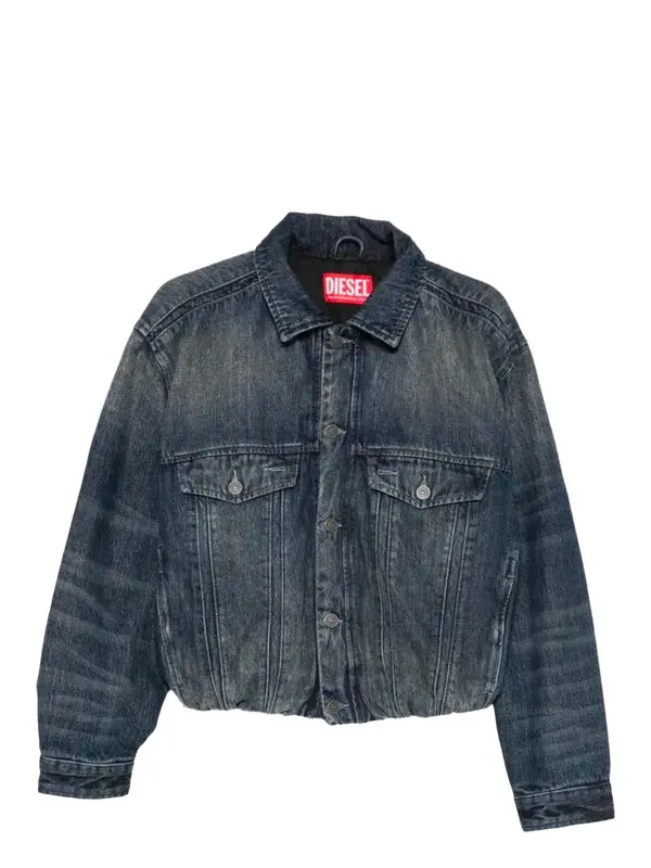DIESEL® Lightly Padded Denim Jacket With Drawstring Hem - Blu