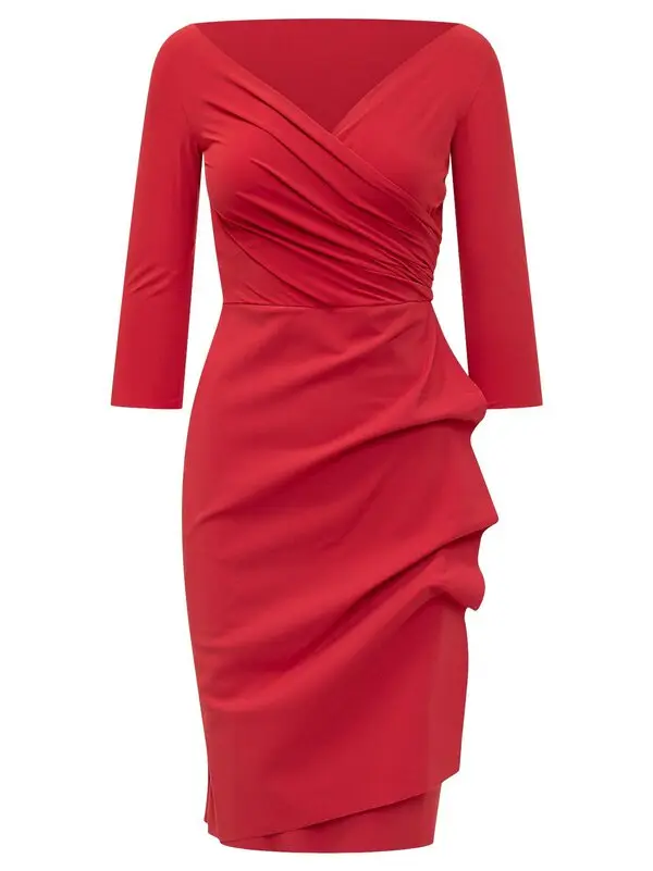 Chiara Boni La Petite Robe Draped V-neck Mini Dress With Structured Detail - Ruby