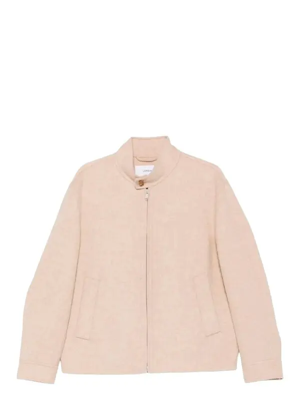 LARDINI Double-breasted Wool Jacket With High Collar & Cashmere Blend - Beige