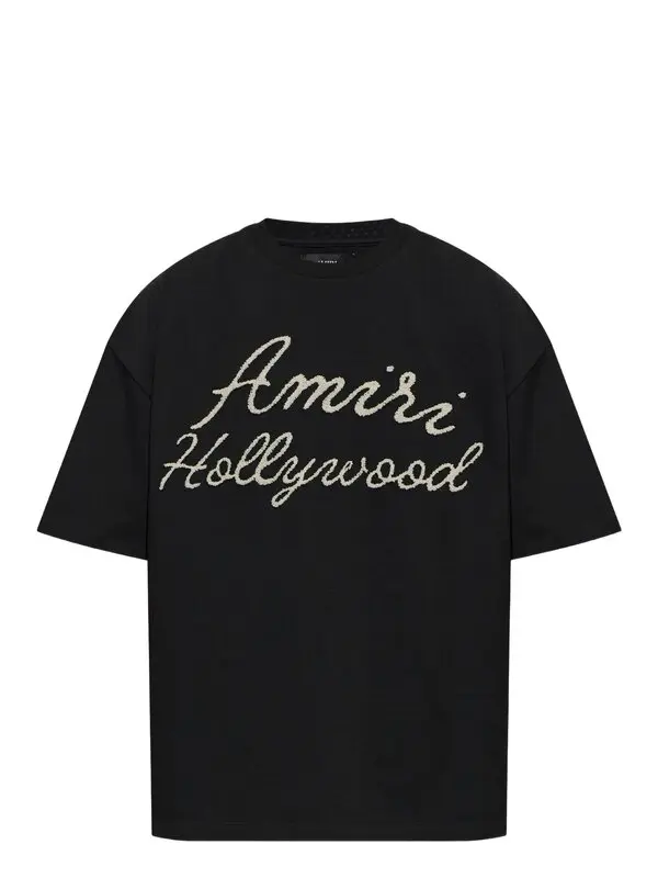 Amiri Crewneck Sweatshirt With Chenille Logo Appliqué And Short Sleeves - Nero