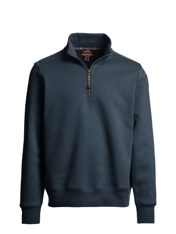 PARAJUMPERS Inspired Ribbed Hem Half-zip Stand Collar Sweatshirt - Blu