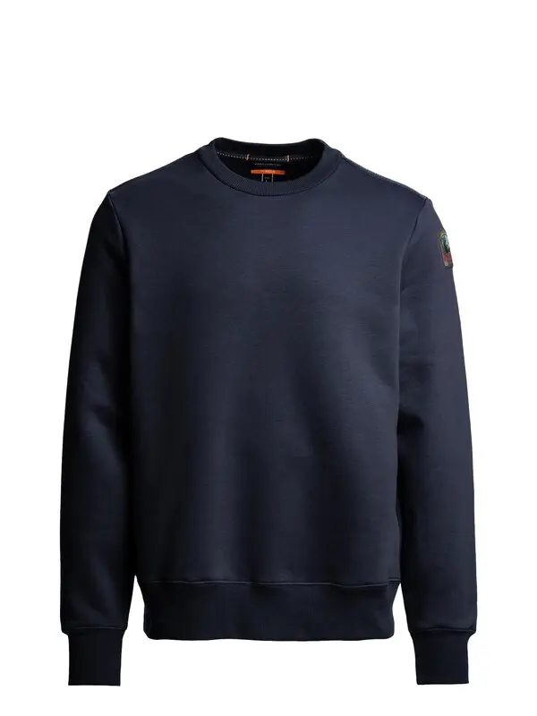 PARAJUMPERS Fleece-lined Ribbed Crewneck Sweatshirt With Sleeve Patch - Blu
