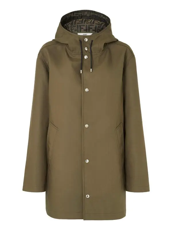 Fendi Ff Zucca Interior Midi Parka Jacket With Drawstring Hood - Verde