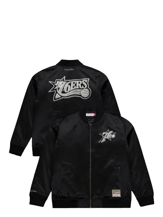 Mitchell & Ness Philadelphia 76ers Chrome Satin Bomber Full-zip Jacket - Black