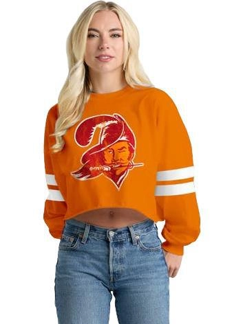 SPIRIT JERSEY Tampa Bay Buccaneers Oversized Cropped Stripe Long Sleeve T-shirt - Orange