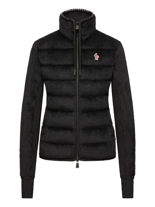 Moncler Plush Padded High-neck Mini Sweatshirt With Drawstring & Zip - Nero