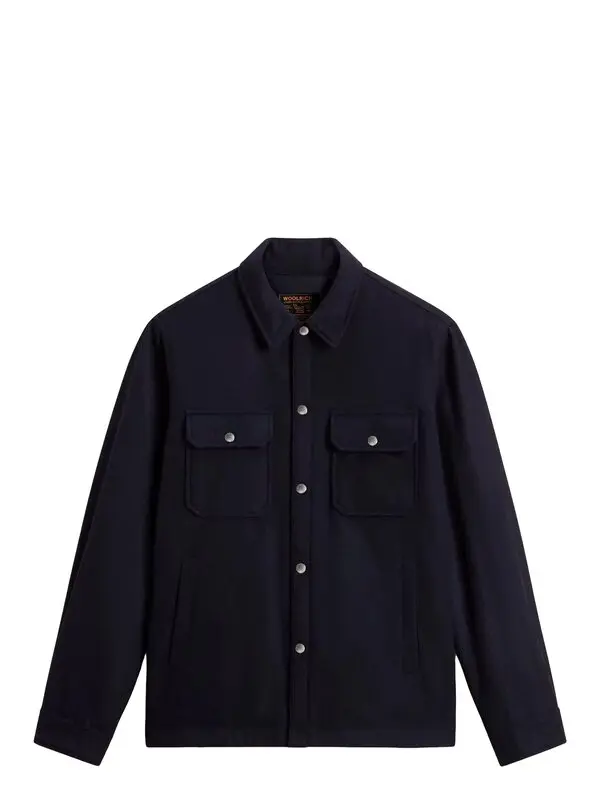 Woolrich Wool Shirt Jacket With Removable Logo Tab, Snap Pockets & Adjustable Cuffs - Blu
