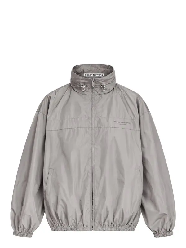 Alexander Wang Track Jacket In Technical Fabric With High-neck Drawstring - Grey