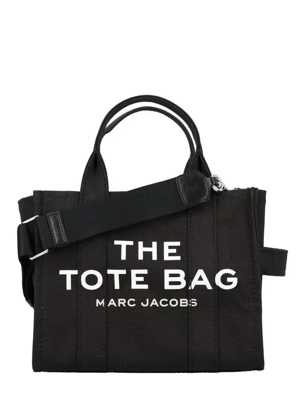 Marc Jacobs Mini Canvas Tote Handbag With Front Logo Print - Nero