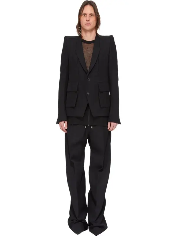 Rick Owens Wide-leg Wool Whipcord Trousers With Elasticated Drawstring Waist - Nero