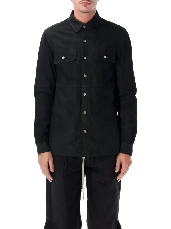 Rick Owens Leather Overshirt Jacket - Nero