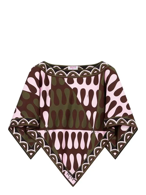 Emilio Pucci Silk Cape Top With Boat Neck And Triangular Waist Hem - Multicolor