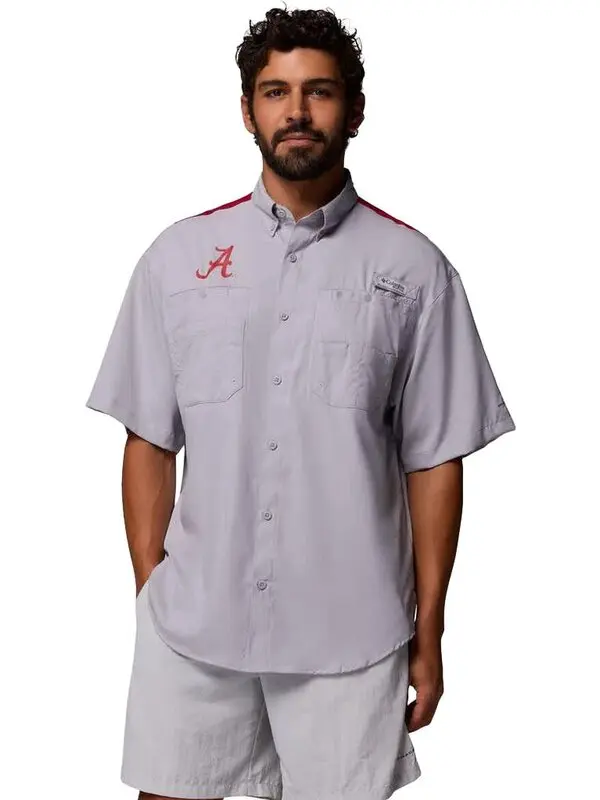 Columbia Alabama Crimson Tide Tamiami Colorblock Omni-shade Button-down Shirt - Gray