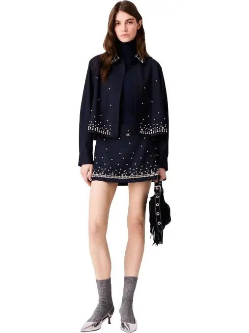 Maje Rhinestone Layered Skort - Navy