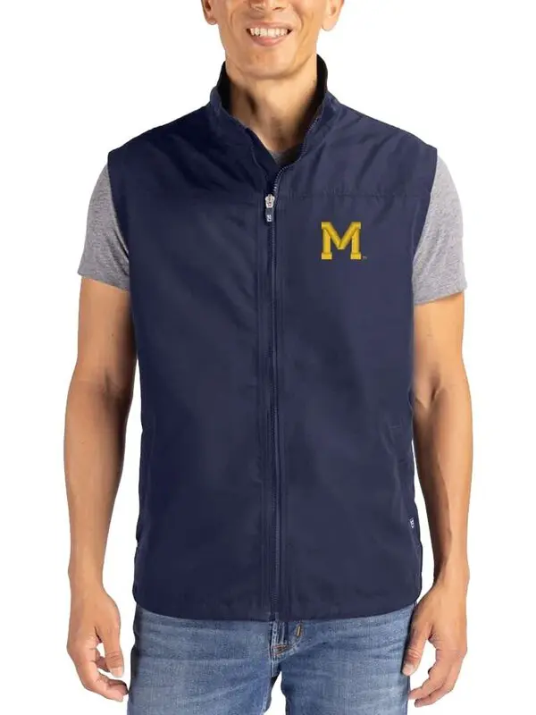 Cutter & Buck Michigan Wolverines Charter Eco Recycled Full-zip Vest - Navy