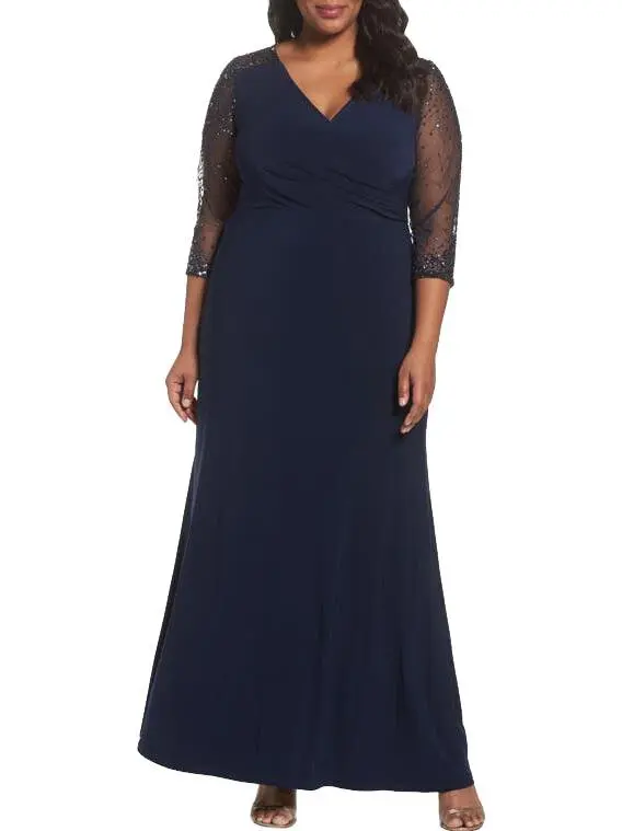 Adrianna Papell Embellished Jersey Gown - Midnight