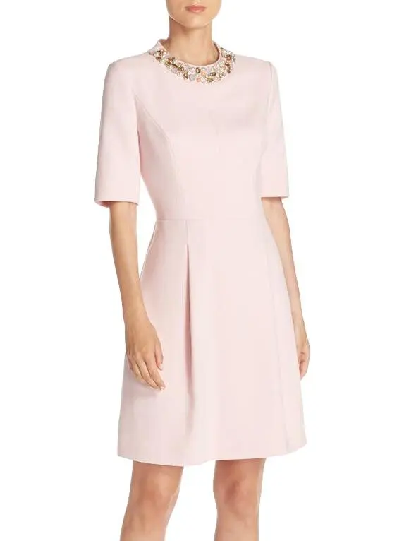 Eliza J Embellished Double Crepe Fit & Flare Dress - Blush