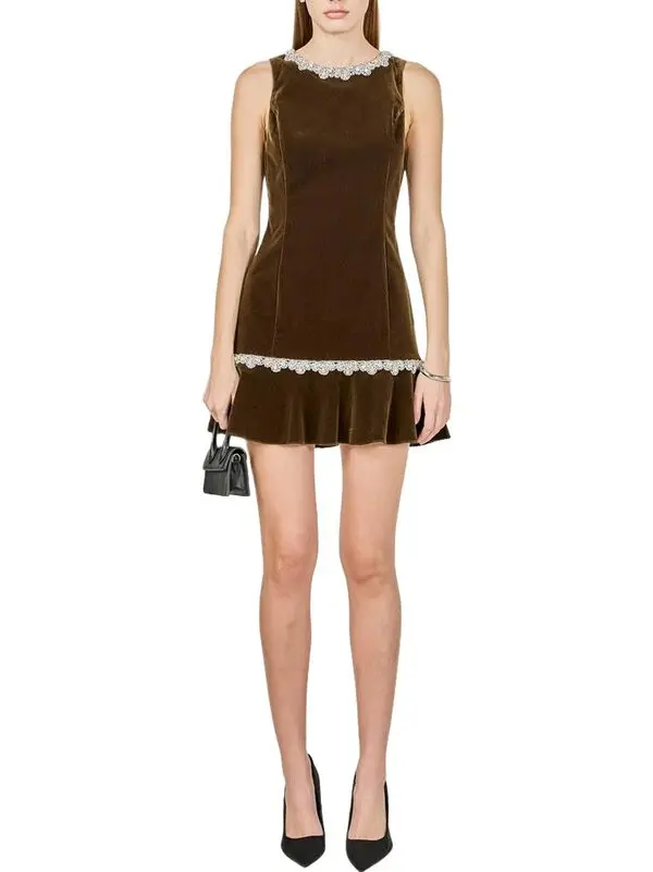 Endless Rose Jewel Trim Sleeveless Velvet Minidress - Olive
