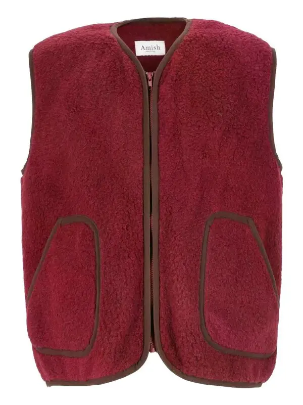 AMISH SUPPLIES Fleece-texture Zip-up Gilet - Red