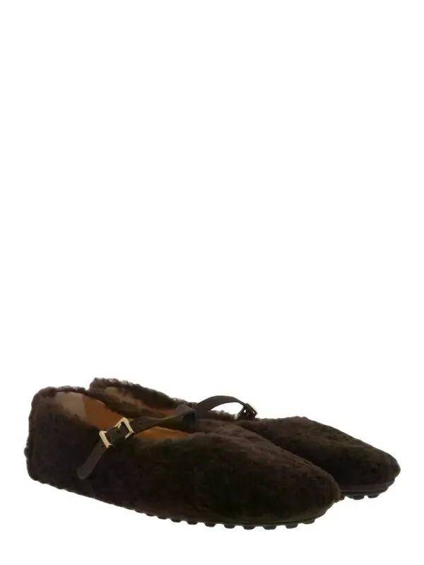 TOD'S Shearling-trim Ballet Flats - Brown