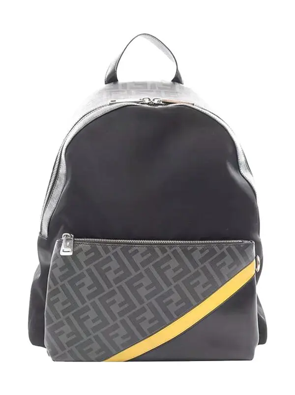 Fendi 2010-2026 Zucca Coated Canvas And Nylon Diagonal Backpack - Black