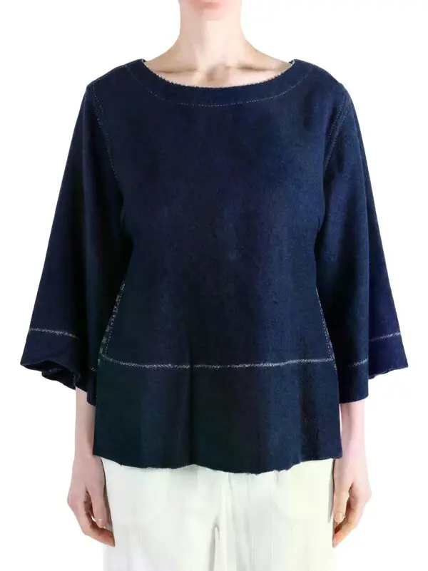 Pero Checked-panel Boat-neck Blouse - Blue