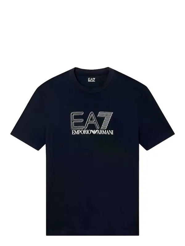EA7 Logo-print Cotton T-shirt - Blue