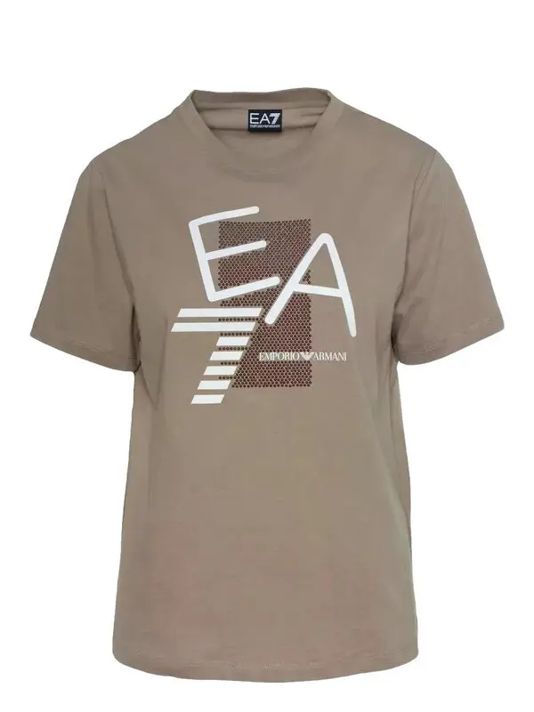EA7 Logo-print Cotton T-shirt - Neutrals
