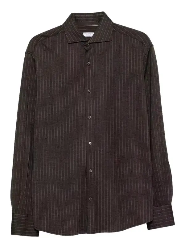 Brunello Cucinelli Pinstripe-print Spread-collar Shirt - Brown