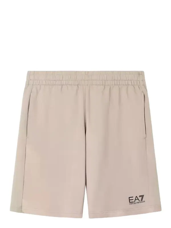 EA7 Logo-print Elasticated-waist Shorts - Neutrals