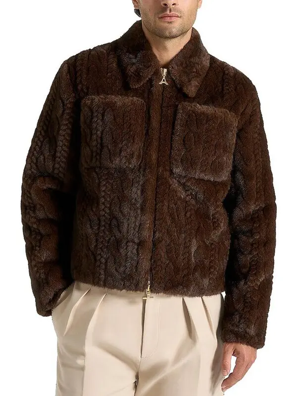 Manière De Voir David Plush Cable Embossed Jacket - Brown