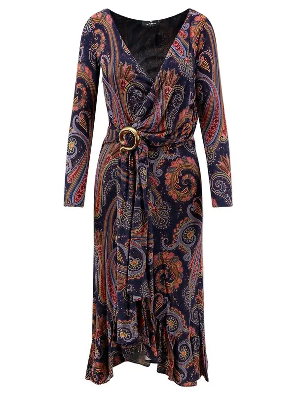 Etro Stretch Viscose Dress With Iconic Pattern - Blue