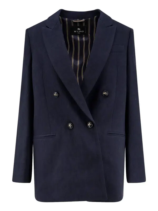 Etro Doublebreasted Stretch Wool Blazer - Blue