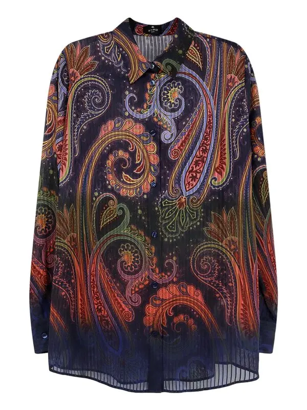 Etro Shirt With Paisley Multicolor Print - Blue