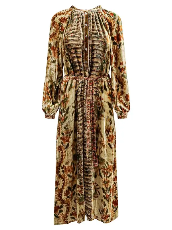 PIERRE-LOUIS MASCIA Kanada Multicolor Chenille Chemisier Dress - Beige