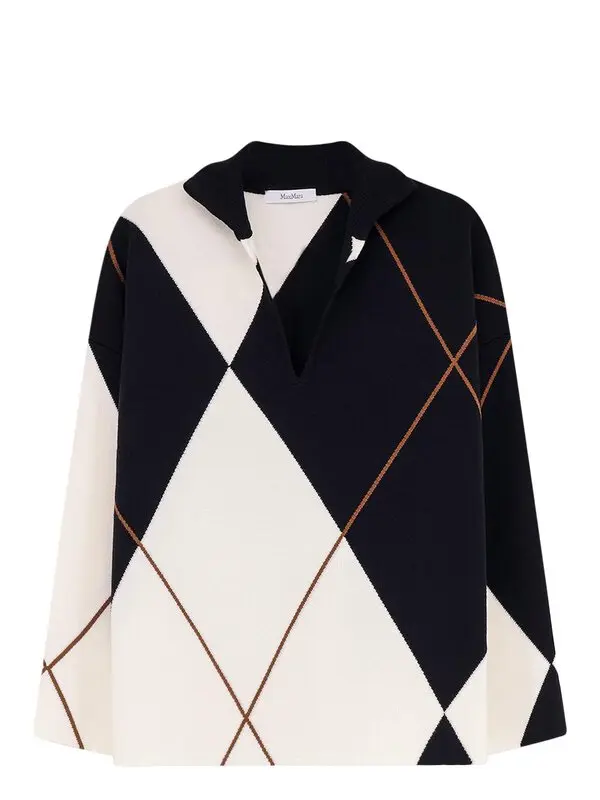 Max Mara Mxmsala Argyle Pattern Virgin Wool Sweater - Black