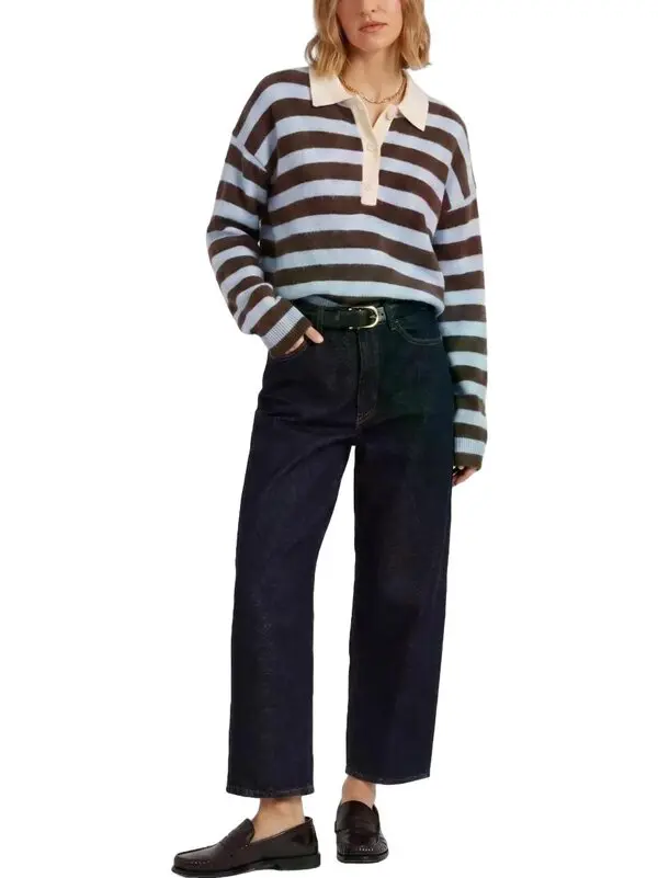 Chinti & Parker Striped Merino-wool Polo Top - Blue