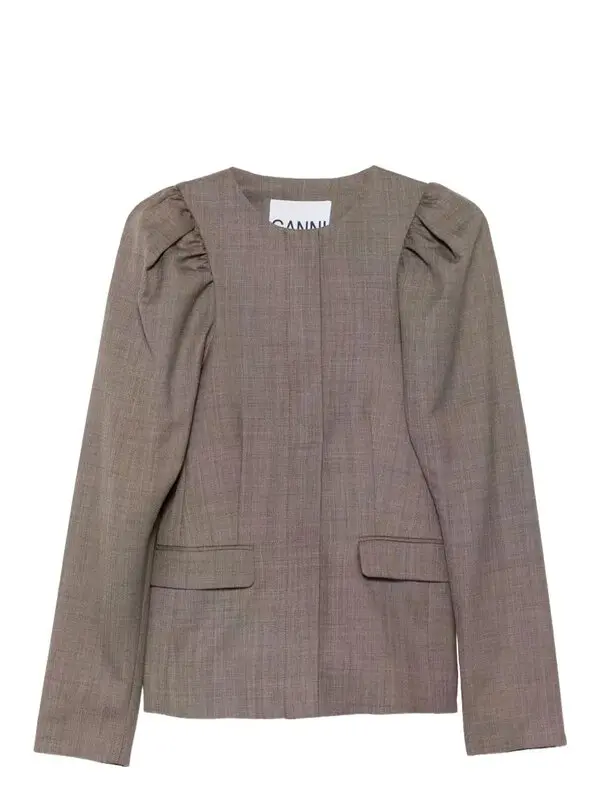 GANNI Wool Melange Puffy-sleeve Jacket - Brown