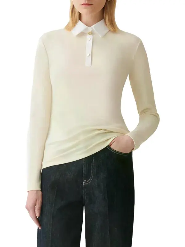 Fabiana Filippi Contrast-collar Long-sleeve Polo Shirt - Neutrals