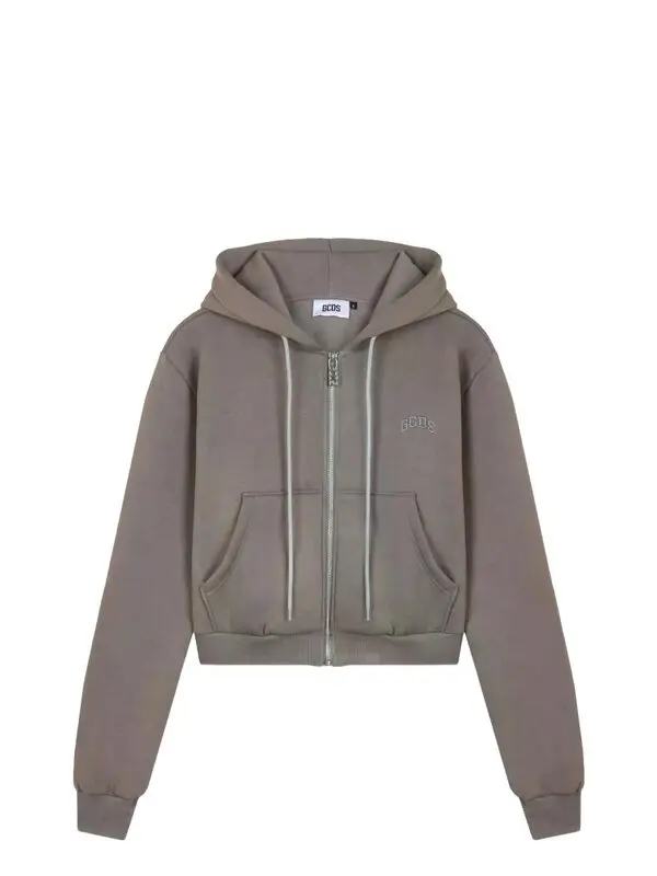 Gcds Logo-embroidered Zip-up Hoodie - Neutrals