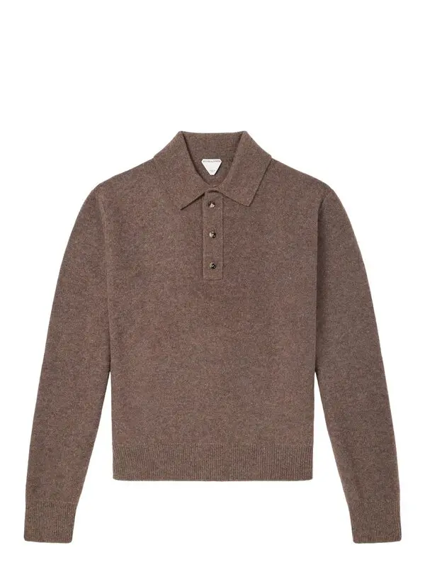 Bottega Veneta Brushed Wool And Cashmere-blend Polo Sweater - Brown